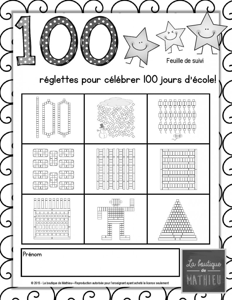 100 jours d’école – 100 réglettes pour l’occasion!