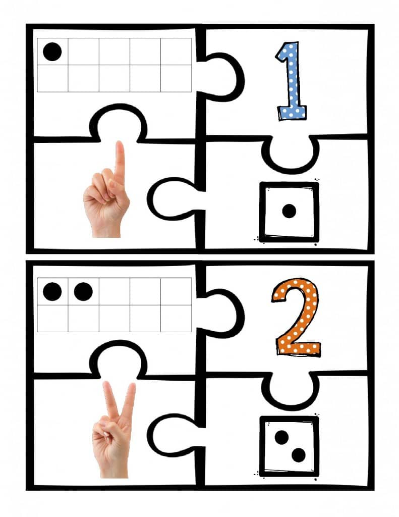 Les casse-têtes des représentations des nombres 1 à 20 (puzzles)