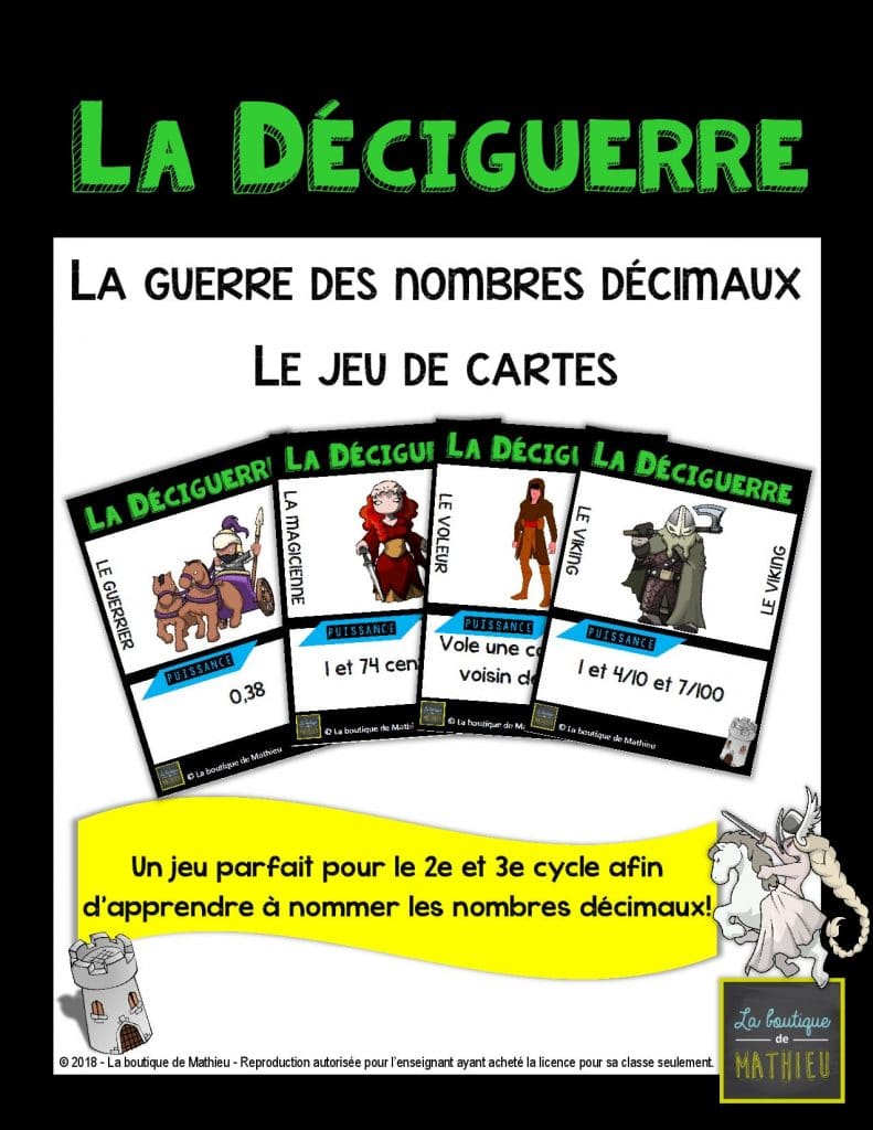 La déciguerre – Les nombres décimaux – jeu de cartes (CENTRE MATH) – La ...