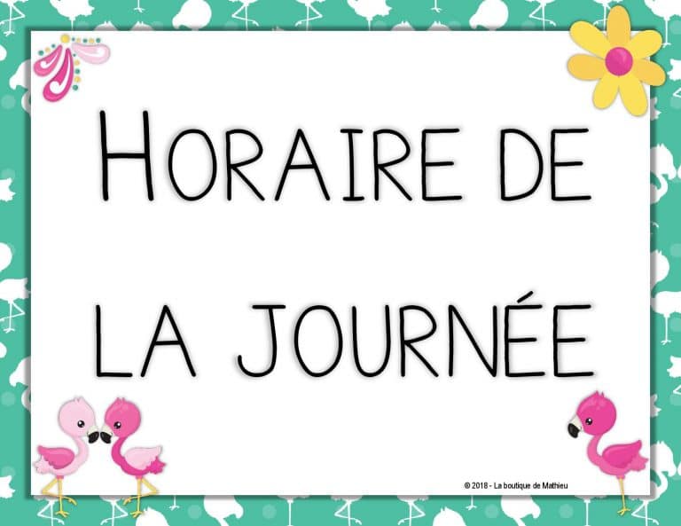 Affiches pour l’horaire de la journée – Thème Flamants Roses