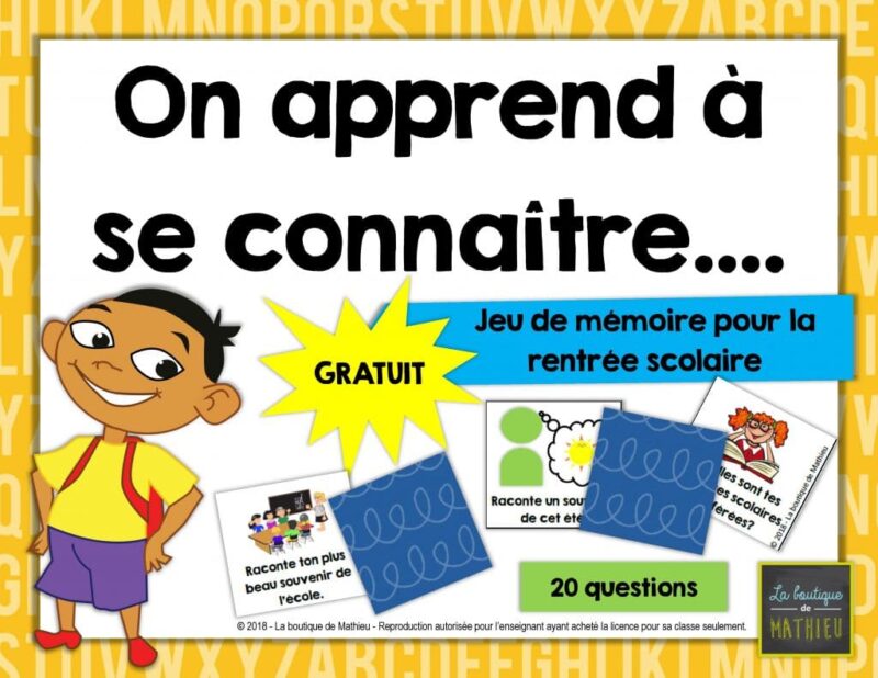 Jeu de mémoire GRATUIT – On apprend à se connaître – La rentrée scolaire