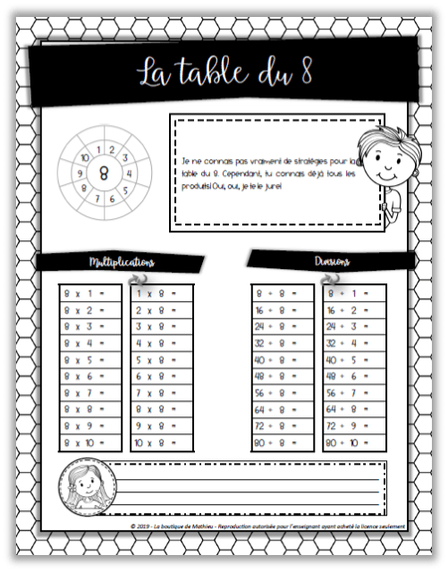 Cahier d’étude des tables de multiplications et de divisions