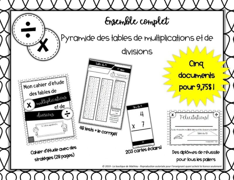Ensemble complet – La pyramide des tables de multiplications et de ...