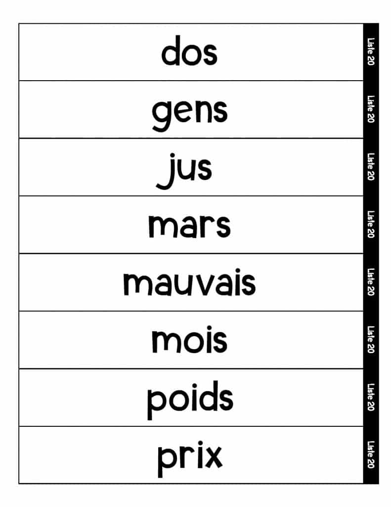 Étiquettes des mots d’orthographe de 3e année