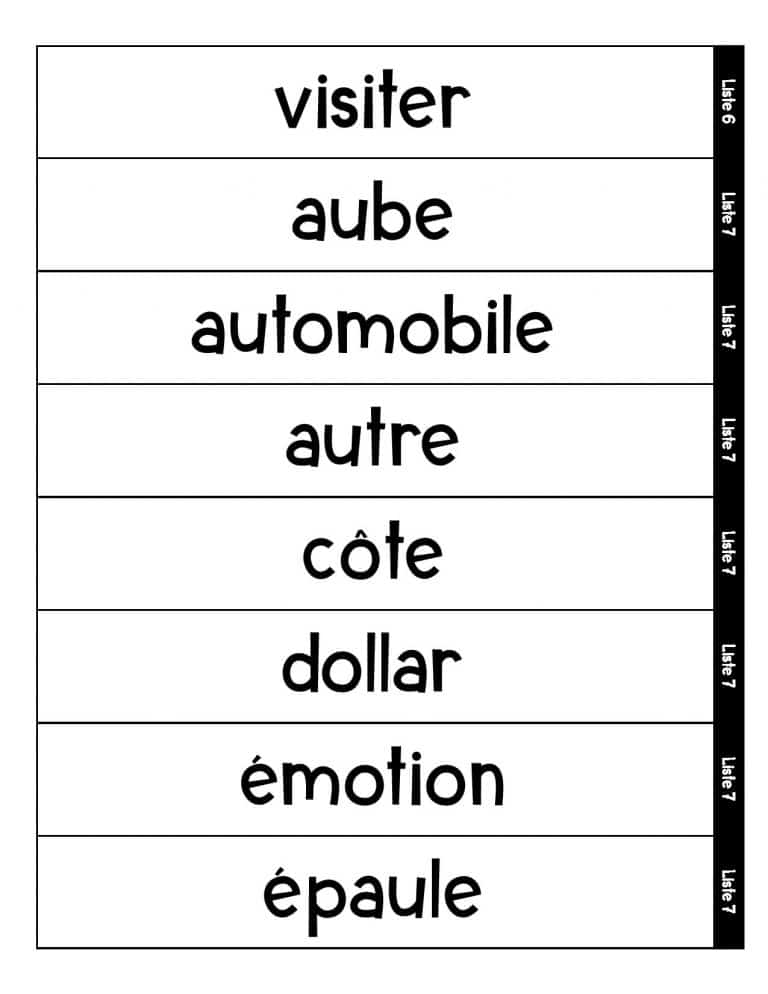 Étiquettes des mots d’orthographe de 4e année
