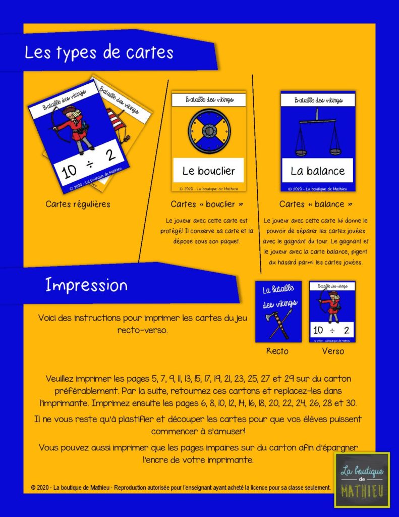 Jeu de bataille des Vikings – Tables de division