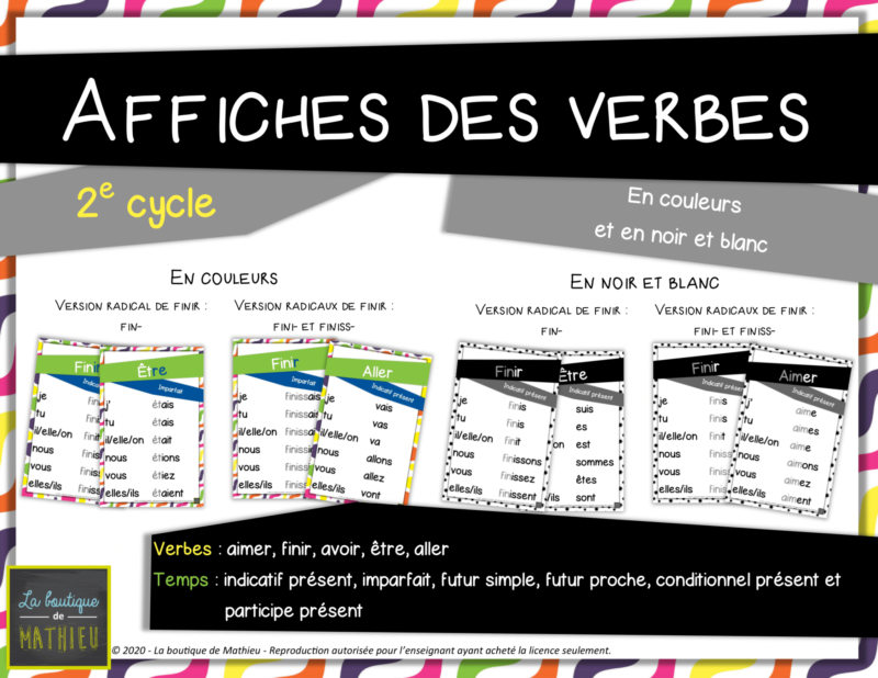 Affiches des verbes – 2e cycle