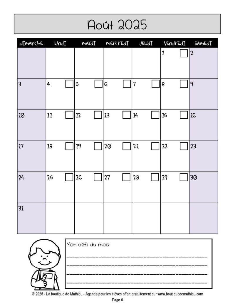 Agenda pour le préscolaire et le 1er cycle du primaire 2025-2026