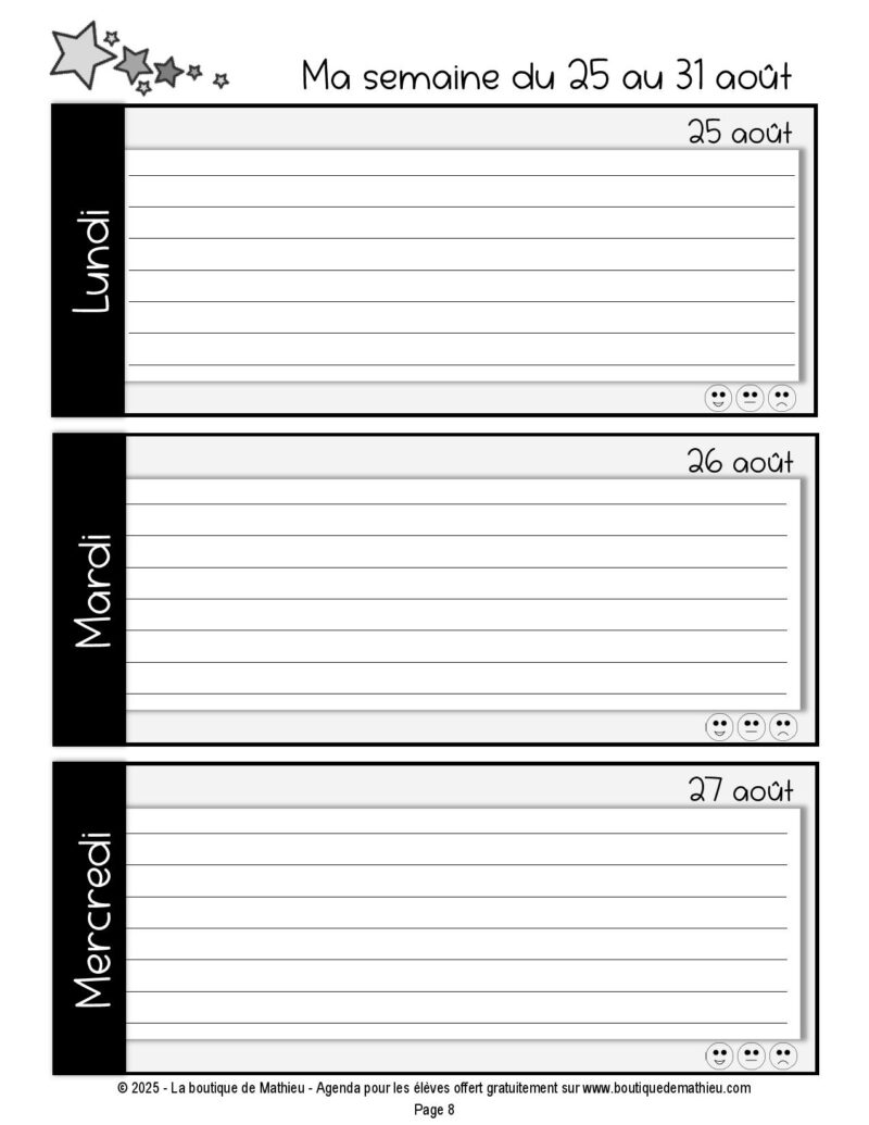 Agenda pour le préscolaire et le 1er cycle du primaire 2025-2026